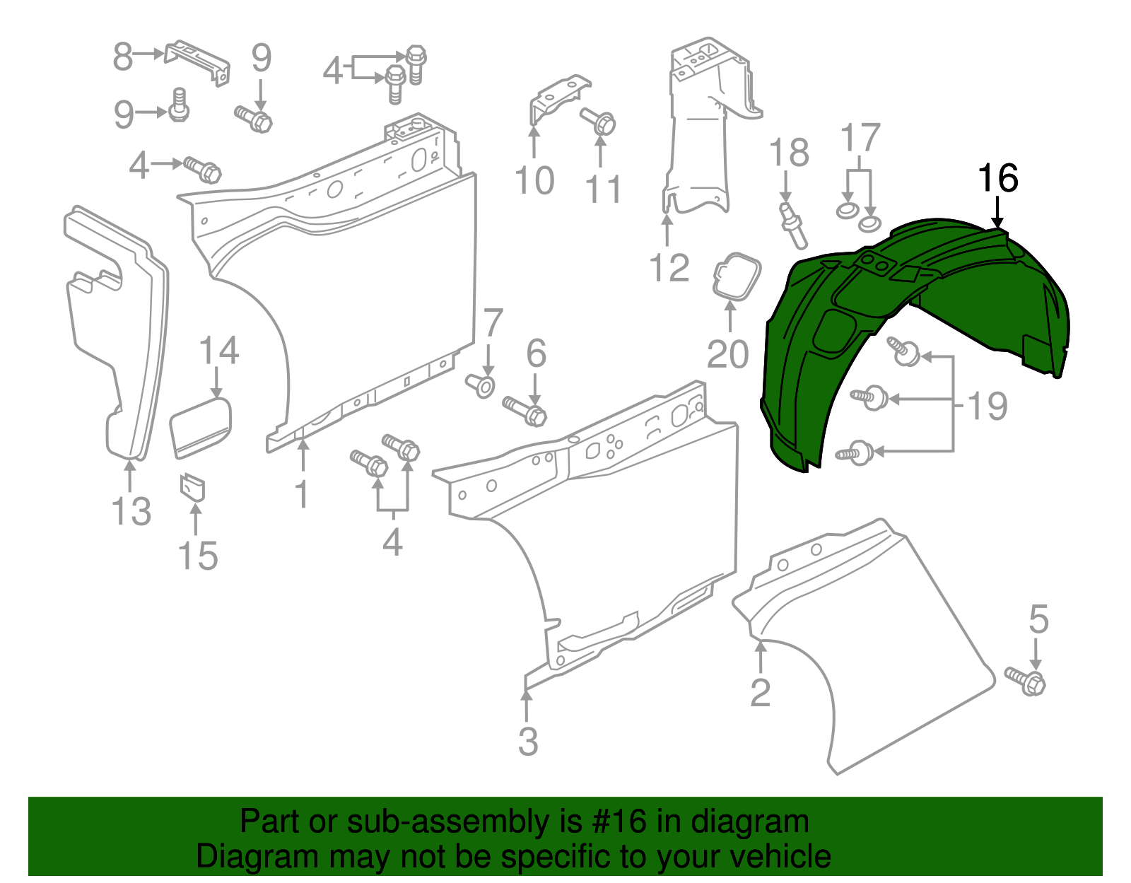 2014-2020 Jaguar F-Type Fender Liner T2R25564 | JaguarParts.com