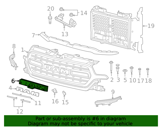 2019-2020 Ram 1500 Nameplate Backing Plate 68341469AB | TascaParts.com