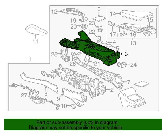 2016-2024 Chevrolet Camaro Black Front Floor Console Upper Panel ...