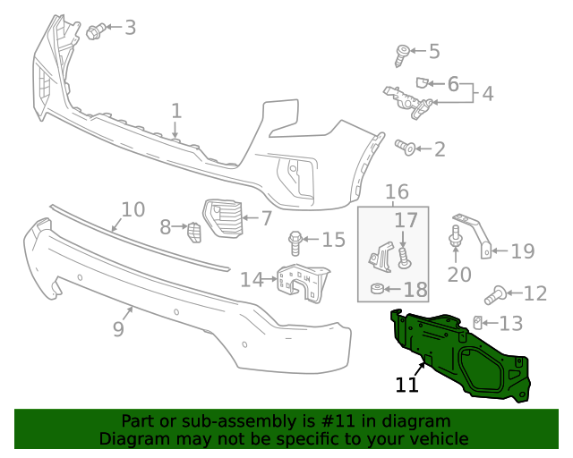 2019-2022 GMC Front Passenger Side Bumper Impact Bar Bracket 84539975 ...