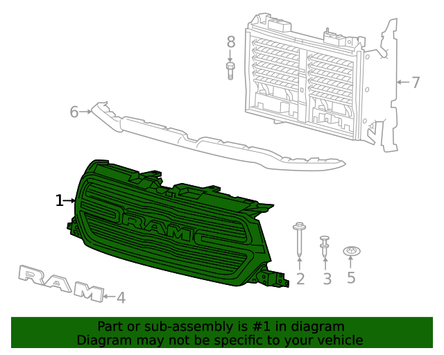 2019-2020 Ram 1500 Grille 68404864ad | TascaParts.com
