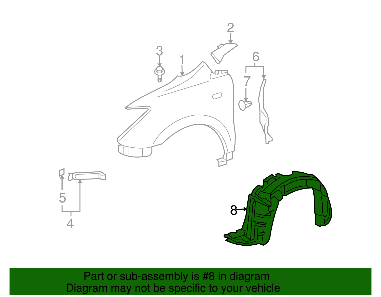 2004-2006 Scion xA Front Fender Liner - DRIVERS SIDE 53876-52092 ...