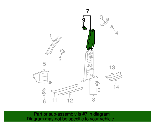 2003-2009 Toyota 4Runner Upper Center Pillar Trim 62411-35030-B0 ...