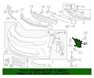 2016-2018 Chevrolet Camaro Passenger Side Front Bumper Fascia Outer Air ...