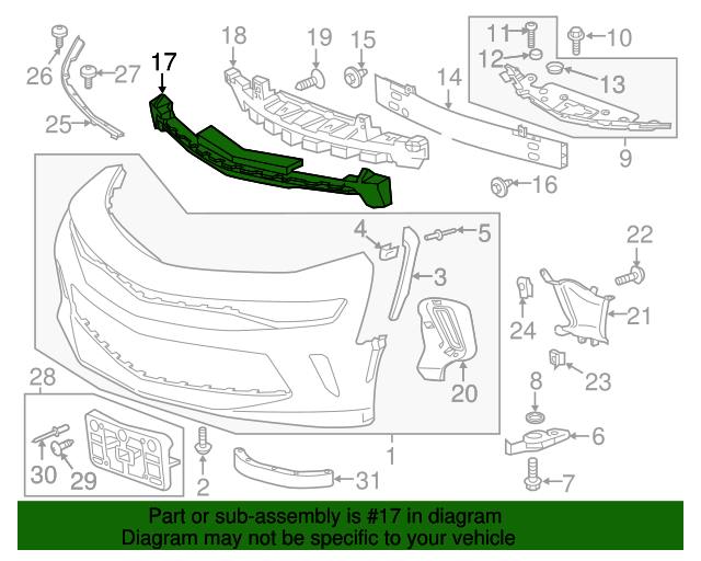 2016-2018 Chevrolet Camaro Front Bumper Fascia Energy Absorber 23386456 ...