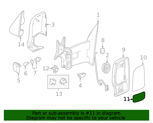 Mirror Glass - Right Lower - 2019-2024 Mercedes-Benz (910-811-36-00-68 ...