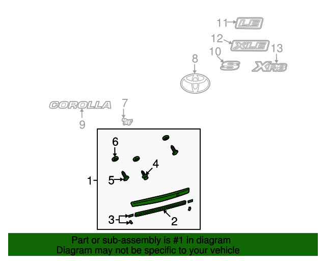 76801-02350-B0 - License Molding - 2009-2010 Toyota Corolla | OEM ...