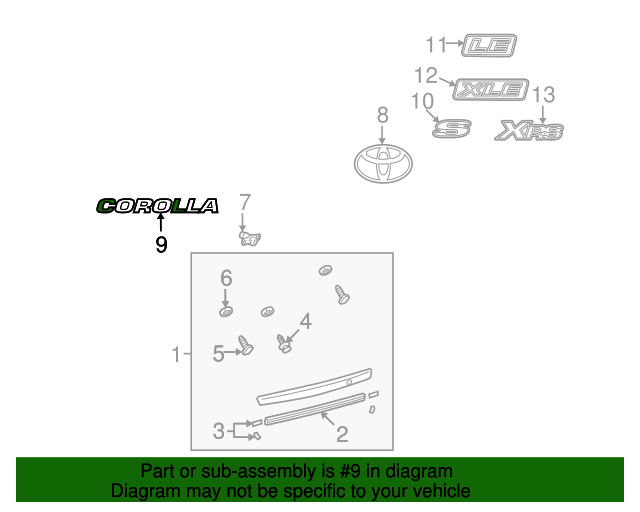 Toyota 2009-2010 Toyota Corolla Nameplate 75442-02181 | Toyota Parts