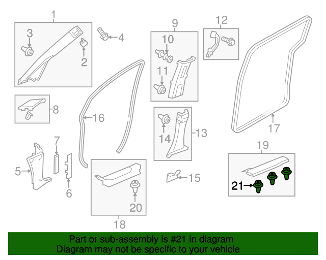91560-SED-003 - Clip, Pillar Garnish (Pink) 2004-2021 Honda | Honda ...