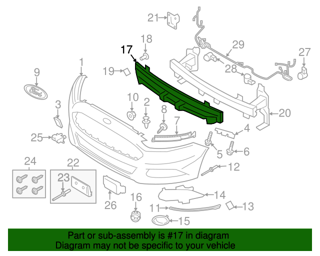 2013-2016 Ford Fusion Bumper Impact Absorber ES7Z-17754-A | Blue ...