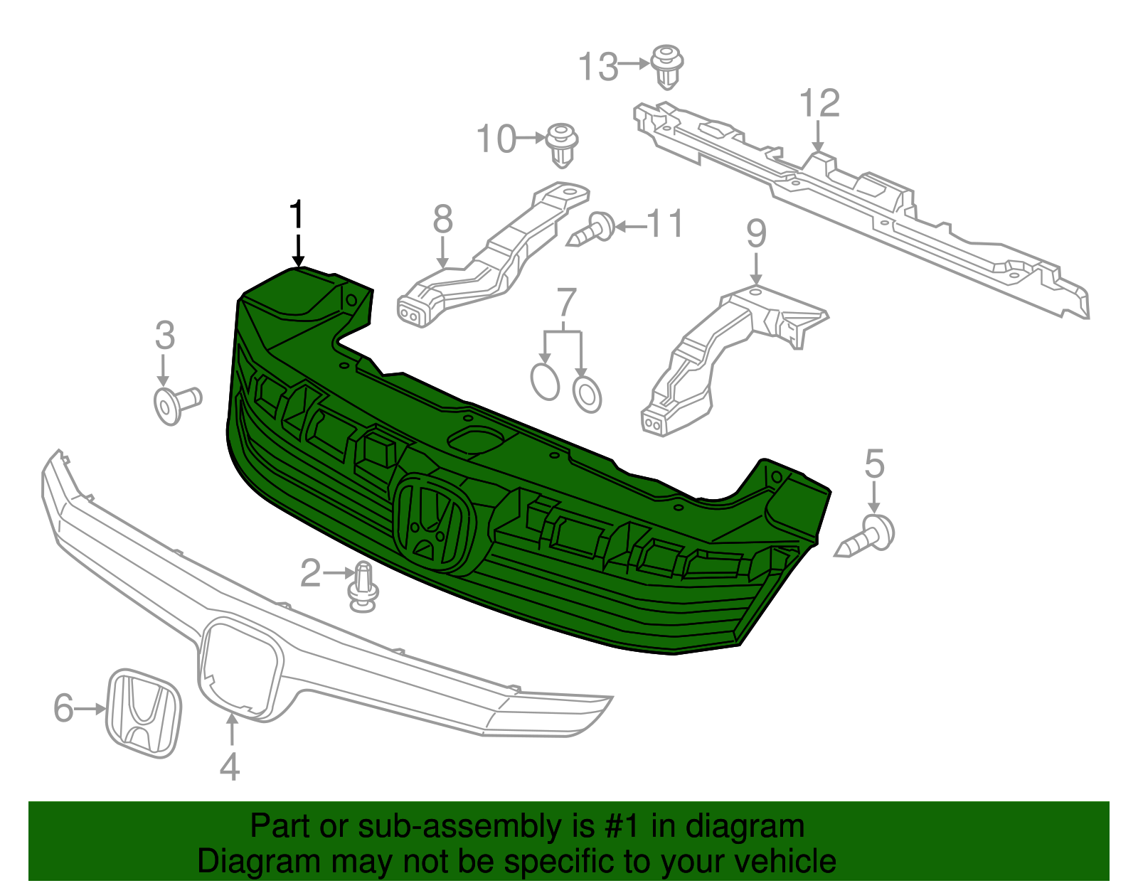 2012 Honda Civic 2012 Honda Civic - Base Front Grille 71121-TR0-A01 ...