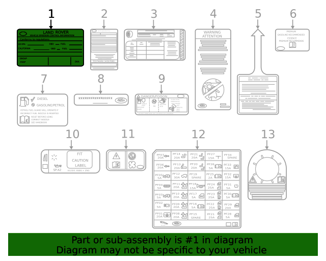 2018-2019 Land Rover Range Rover Velar Emission Label LR095877 ...