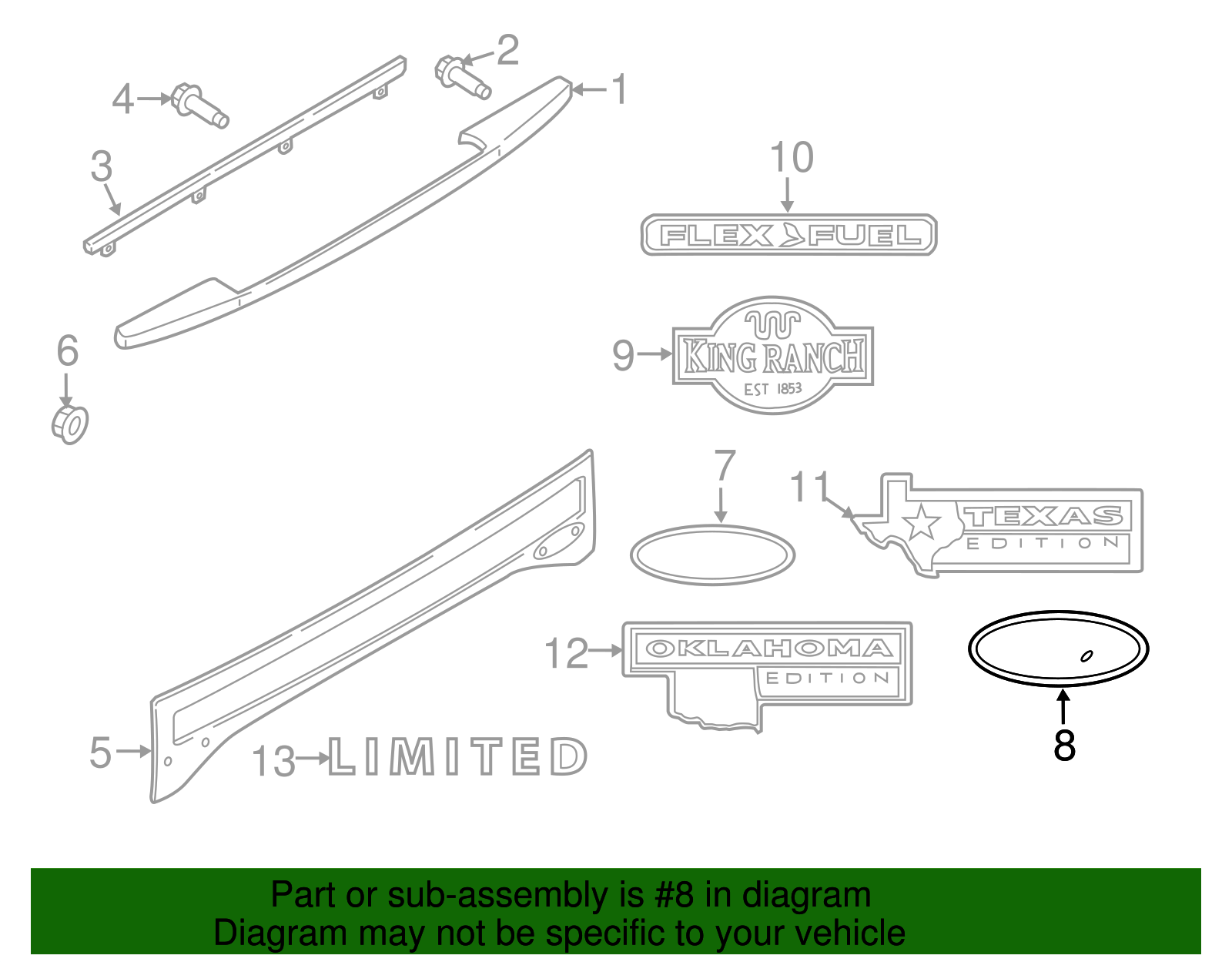 2020-2025 Ford | Tailgate Emblem | LB5Z-9942528-A | Walls' Ford Parts