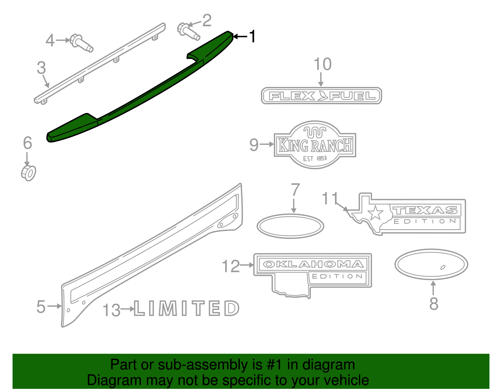 OEM Ford Tail Gate Molding For 2017-2022 Ford - Part No. HC3Z-9941018 ...