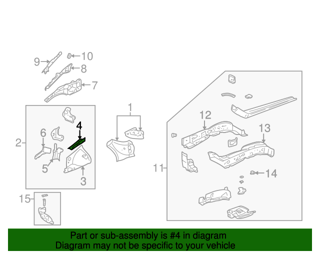 2000-2011 GM Passenger Side Front Compartment Front Inner Side Rail ...