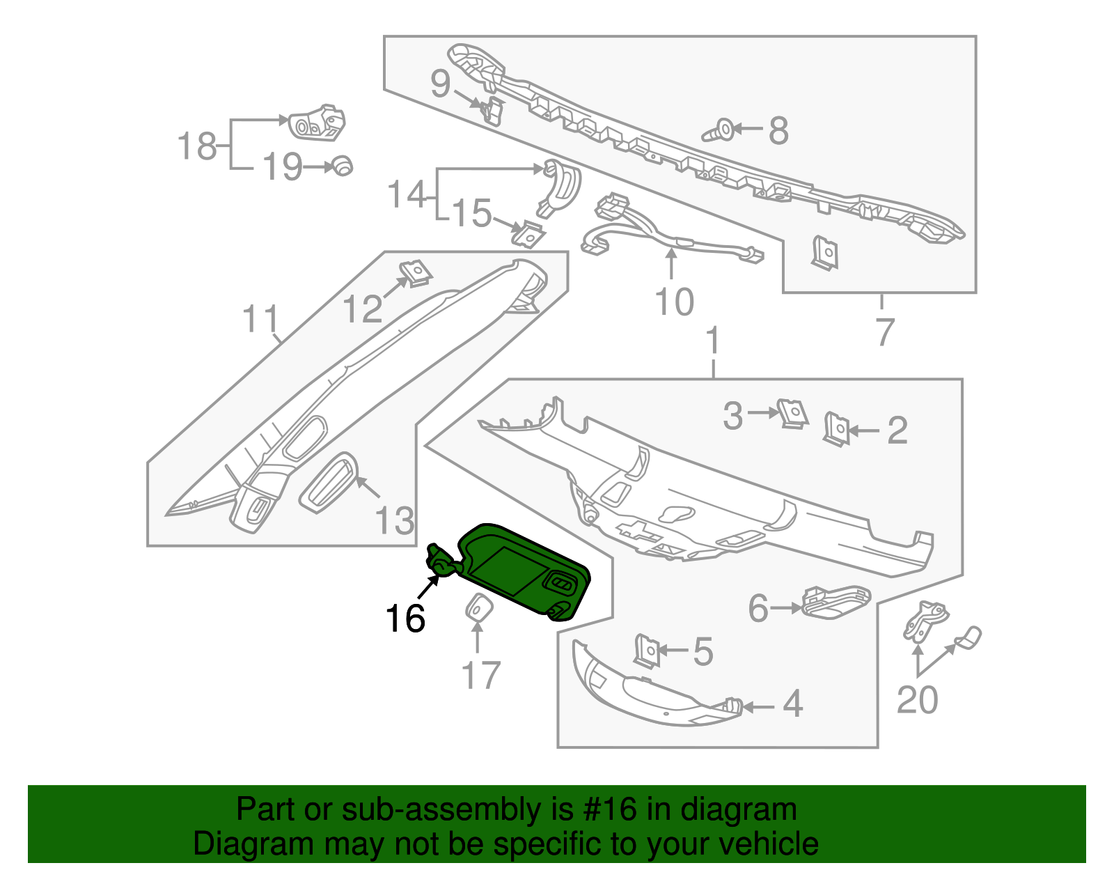 2014-2019 Chevrolet Corvette Jet Black Driver Side Sunshade 84445346 ...