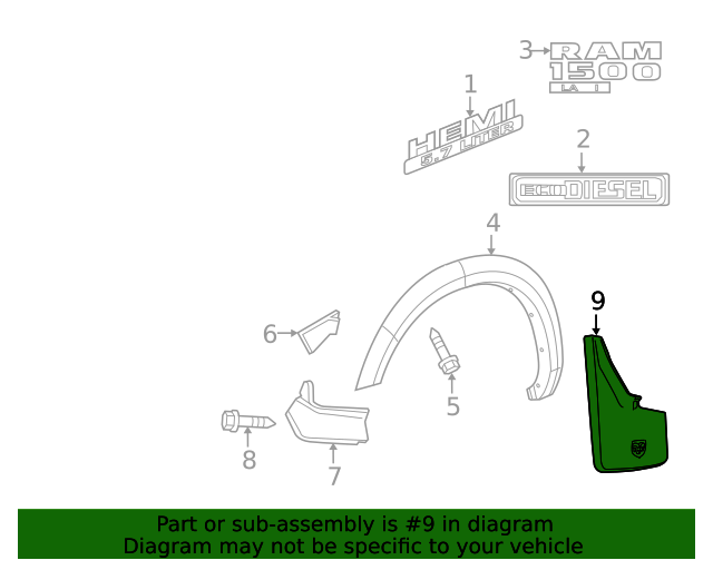 Mopar Mopar 82215487AC RAM 1500 DT Front Splash Guards Trucks without ...