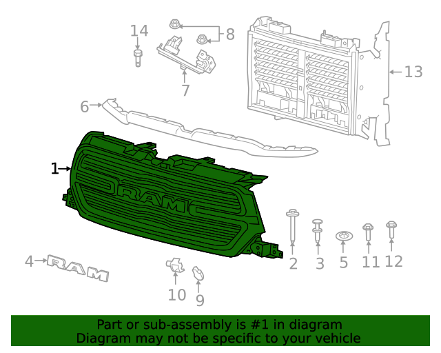 68404965ae - Radiator Grille - 2019 2020 Ram 1500 | Mopar Parts Canada