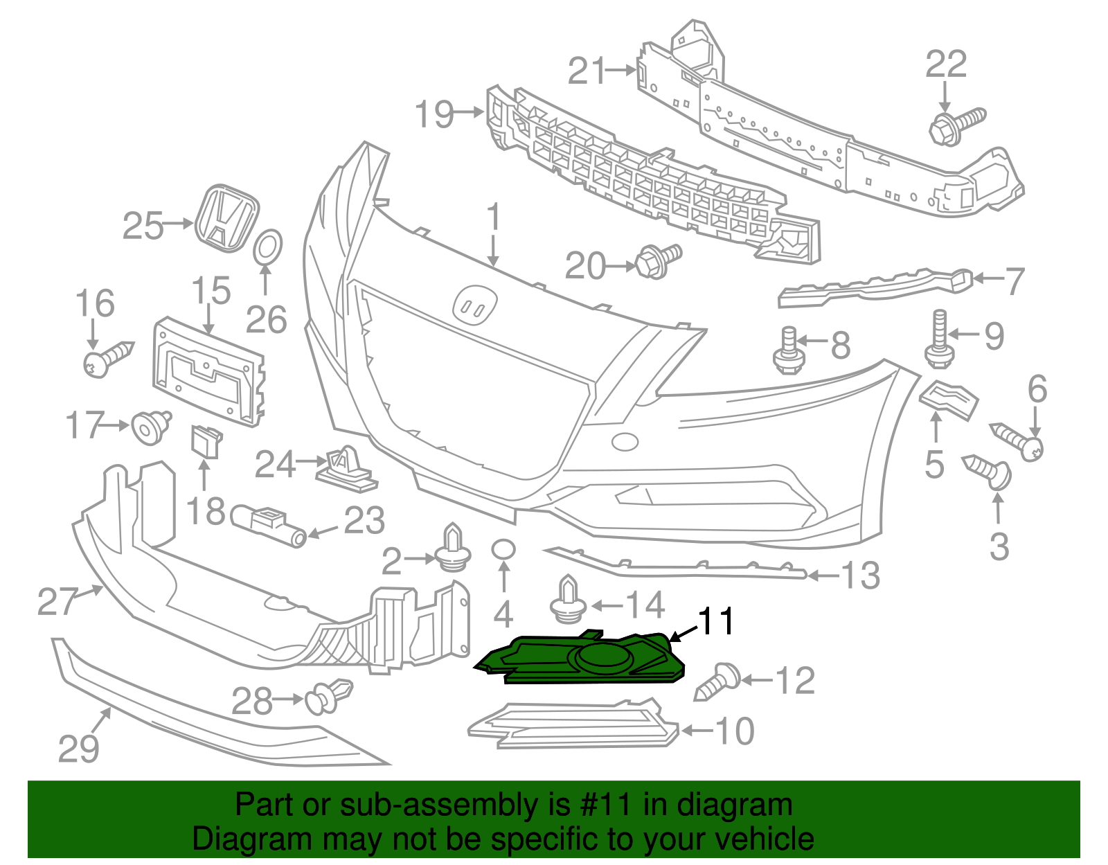 71108-SZT-G00 - Garnish L Front Bumper Side - 2011-2015 Honda CR-Z ...