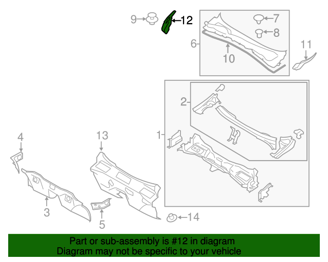 2008-2014 Subaru Impreza Cowl Side Panel 91423FG010 | Subaru Parts Store