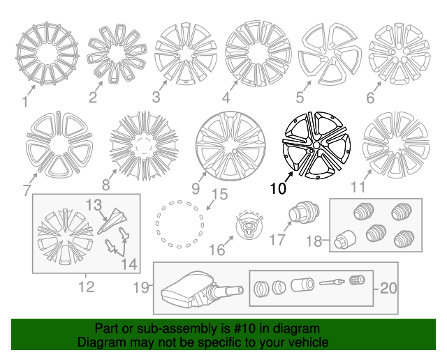 2021-2025 Jaguar F-Pace Alloy Wheel, 22" Style 1020, 15 Spoke T4A39347 ...