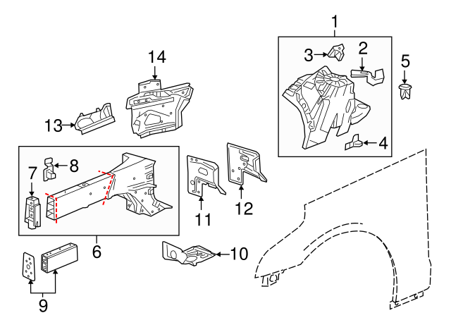 23116643 - Driver Side Front Engine Compartment Inner Rail Gusset 2016 ...