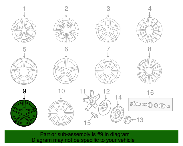 222-401-00-00-64-7X21 - Wheel AMG 5-Twin-Spoke 48.3 Cm (19 Inch) 2014 ...