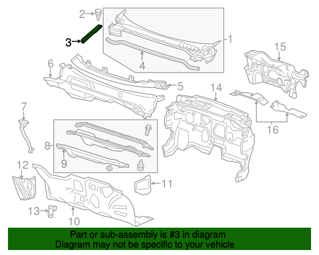 2011-2015 Chevrolet Volt Cowl Grille Side Extension - Passenger Side ...