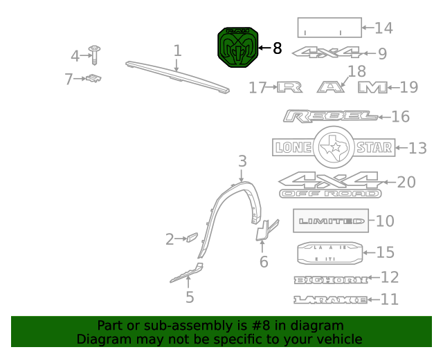 2019-2023 Ram Nameplate 68276332AA | TascaParts.com