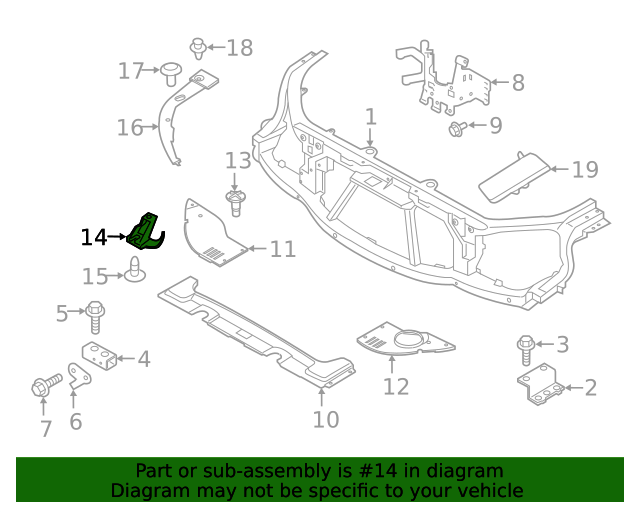 LR041471 - Radiator Support Splash Shield Bracket - 2013-2020 Land ...