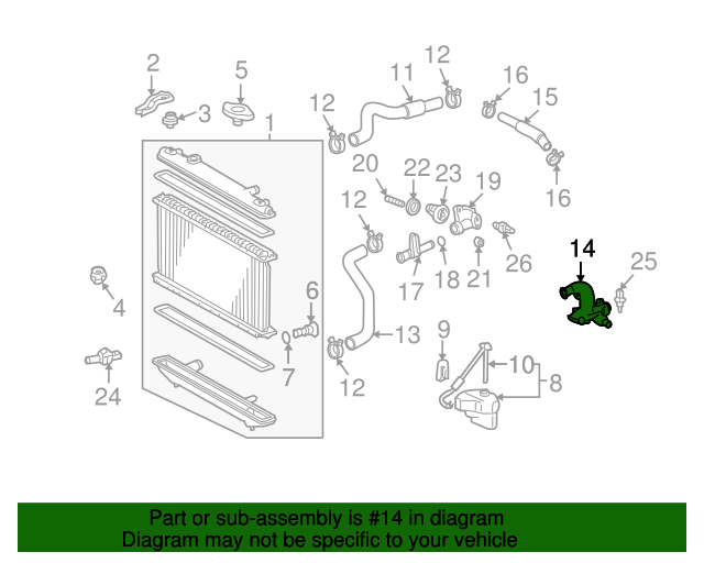 2001-2007 Toyota Highlander Water Outlet 16331-20030 | Toyota Parts Center