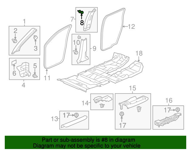 2011-2021 Honda Clip, Rear Pillar Garnish 91561-TA5-A11 | Cheaper Honda ...
