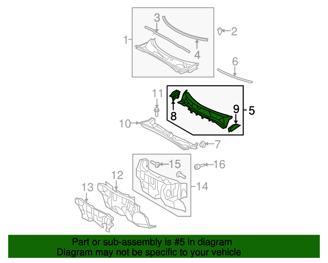 2008-2013 Toyota Highlander Cowl Panel 55700-0E040 | Toyota Parts