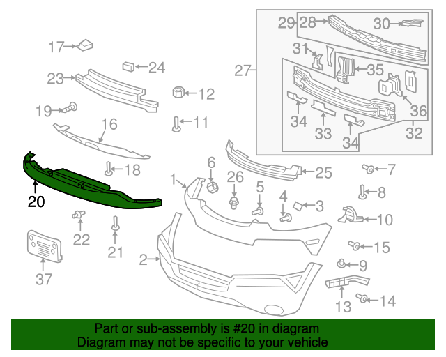 20918832 - Front Bumper Fascia Outer Air Deflector 2008-2015 GM ...