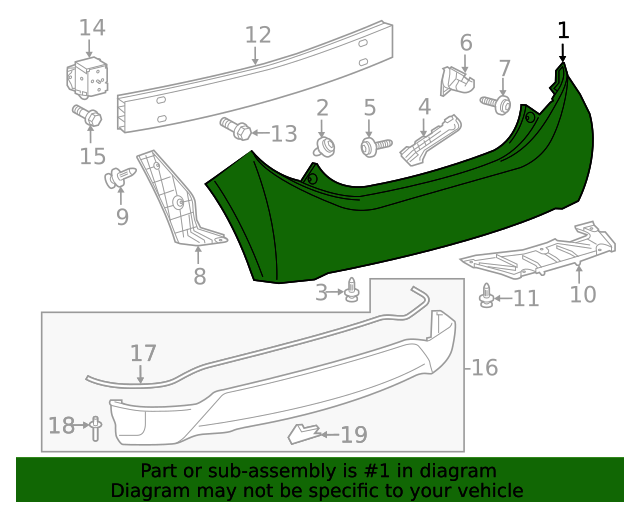 2012-2016 Toyota Prius C Cover Rear Bumper L C 52159-52981 | OEM Parts ...