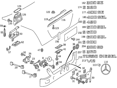 Rear Lid Latch-Type Lock, Rear Lid Attachment Parts for 1997 Mercedes ...