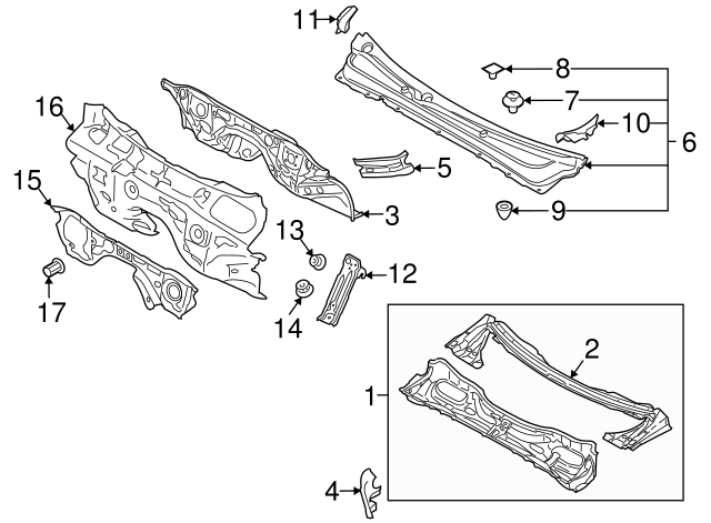 2012-2014 Subaru Cowl Panel 51121AJ06A9P | Subaru Parts Store