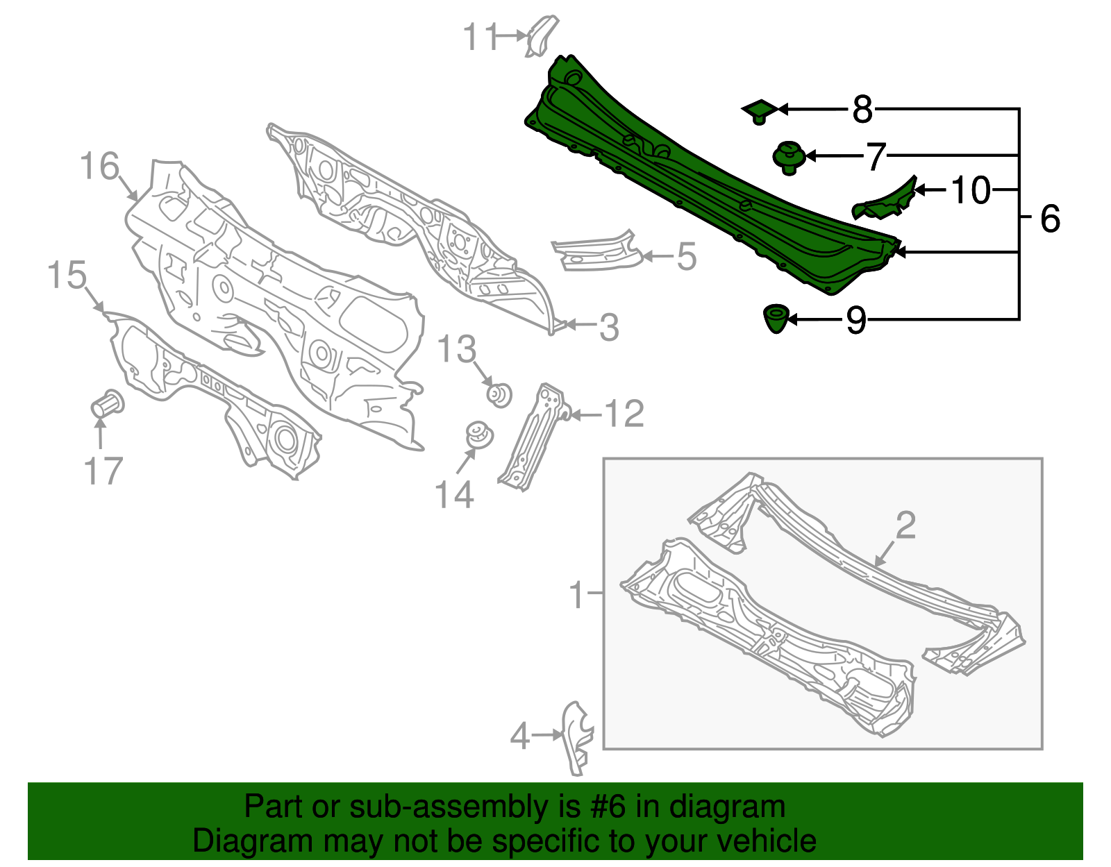 91419AJ04A - Cowl Grille Panel 2013-2014 Subaru | AutoNation Parts
