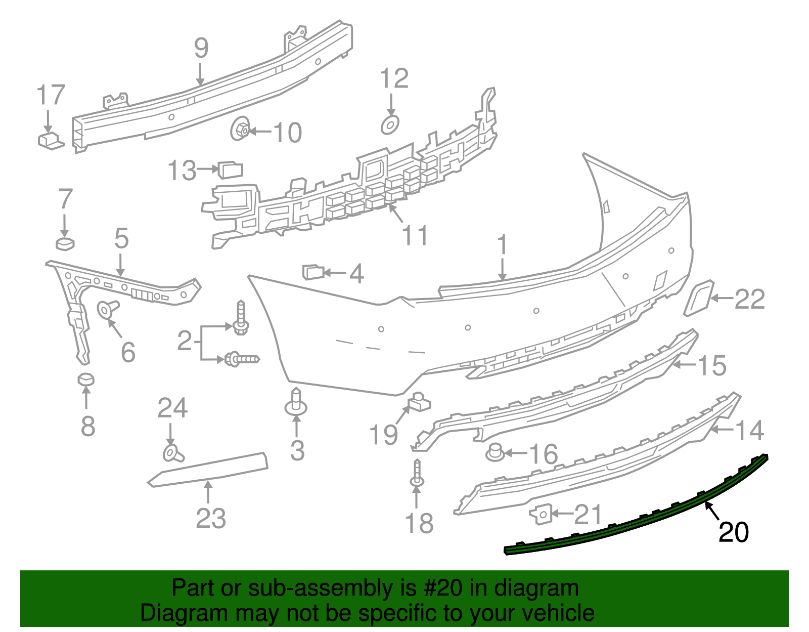 23109664 - Rear Bumper Fascia Lower Molding 2016-2020 Cadillac CT6 ...
