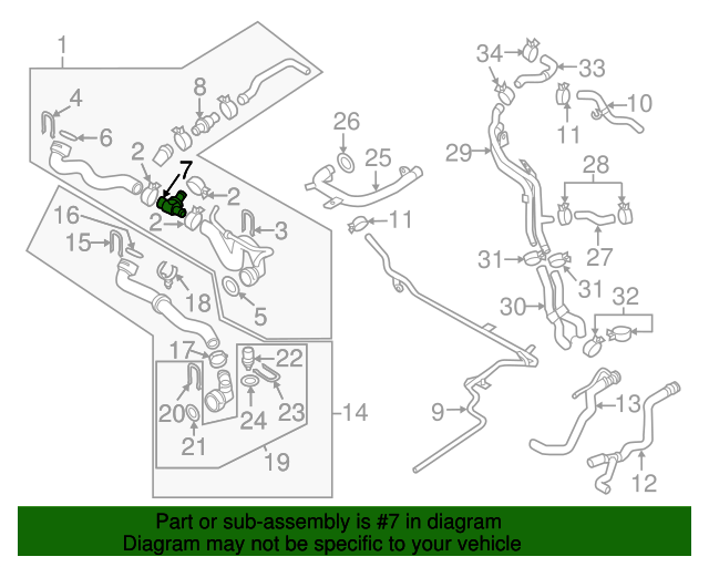 1K0-121-087-R - Upper Hose T-Connector 2008-2015 Audi | Audi OEM Parts