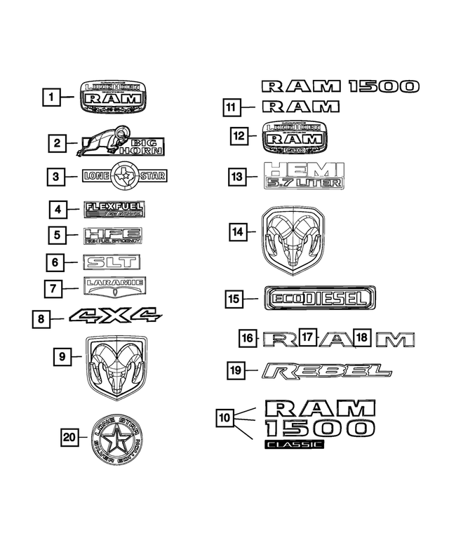 2019 Ram 1500 Classic Tailgate Nameplate 6MA95KXJAA | Mopar eStore