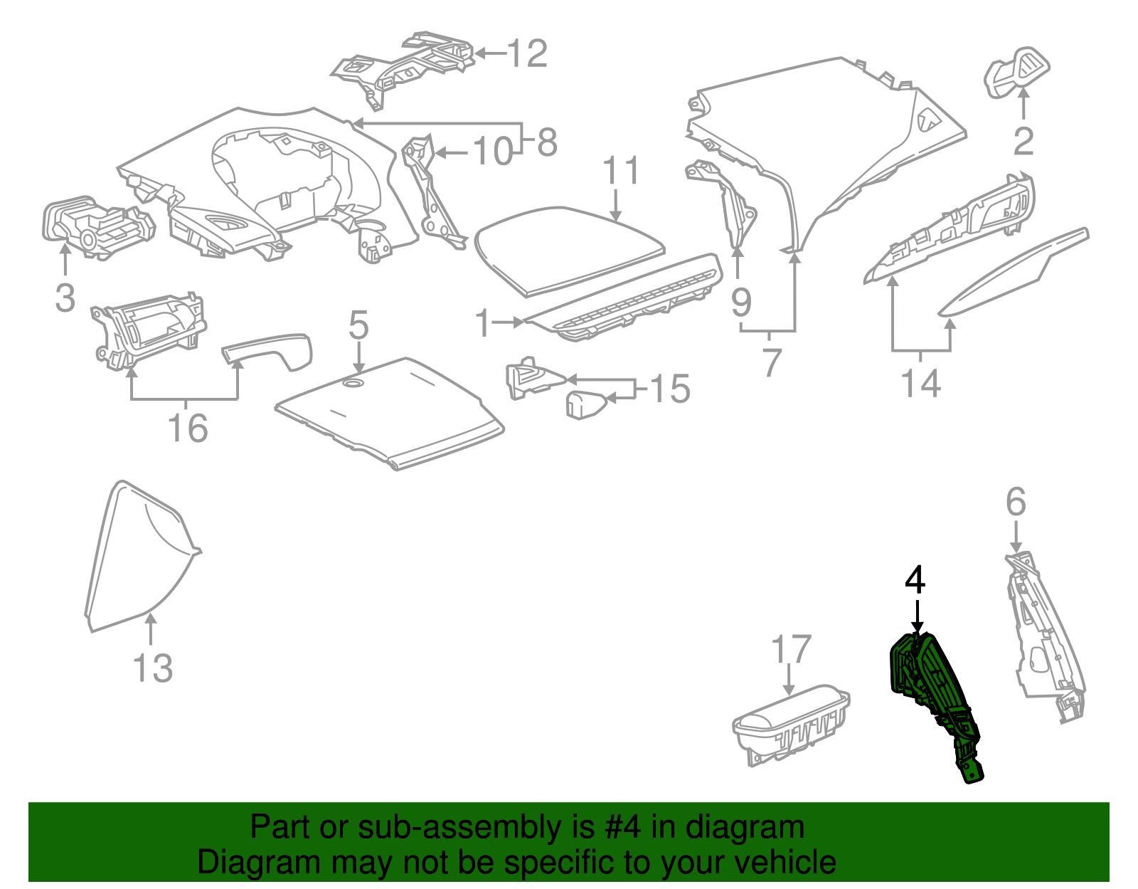 2013-2019 Cadillac ATS Driver Side Center Instrument Panel Air Outlet ...