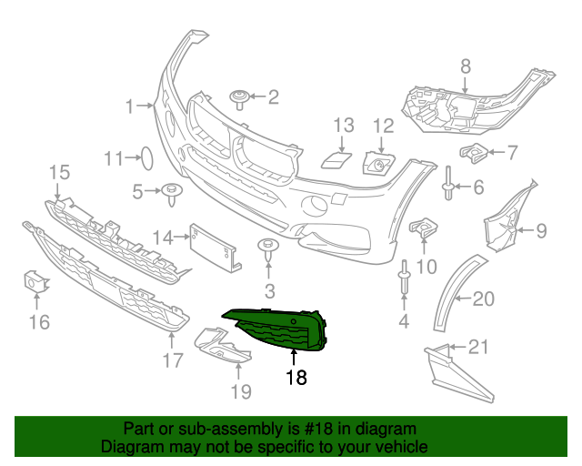 51118069333 - 2015-2019 BMW X6 Outer Grille (51-11-8-069-333) | BMW of ...