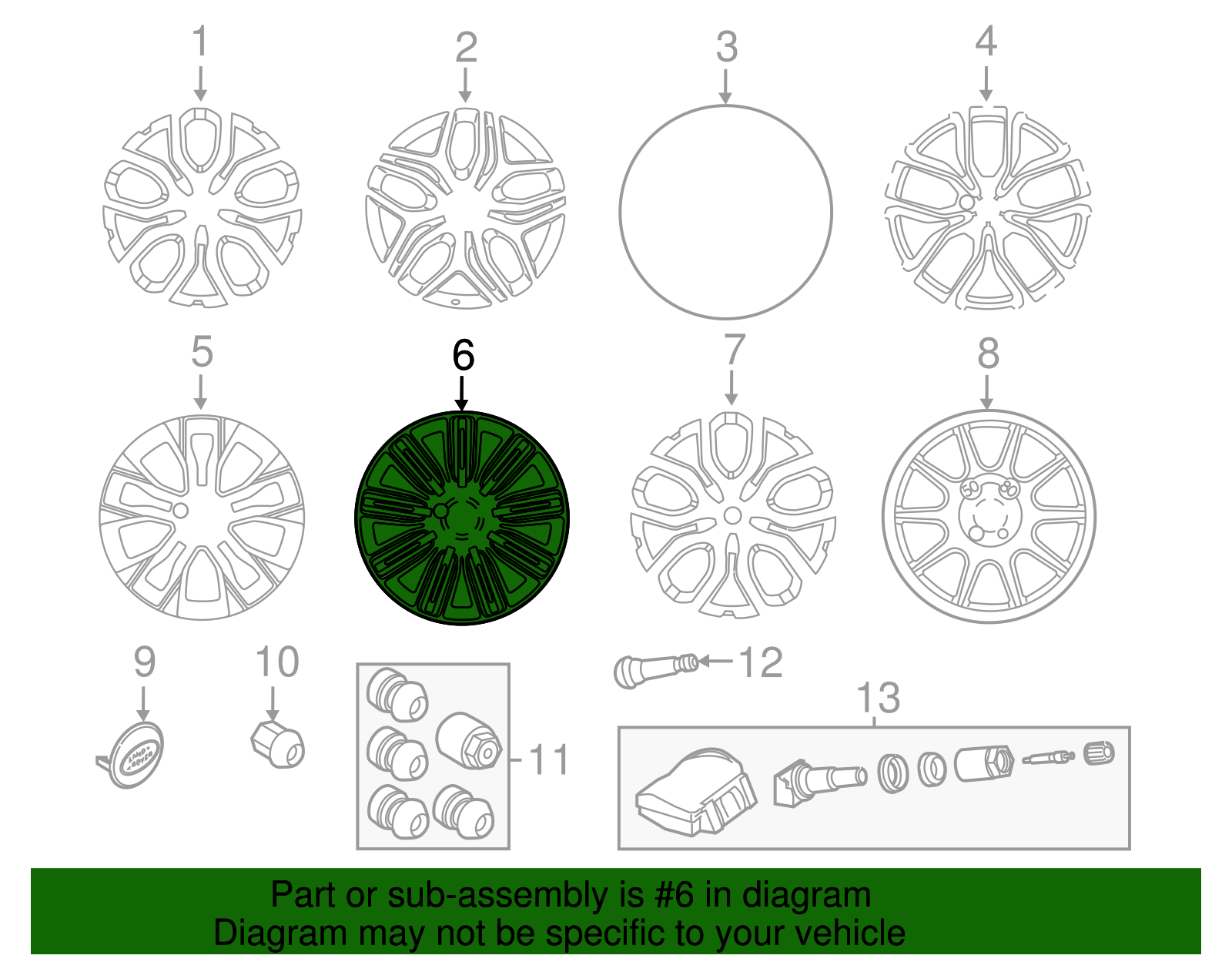 Genuine OEM Alloy Wheel, 21 Inch 5 Split-Spoke Part# LR044850 Fits 2014 ...
