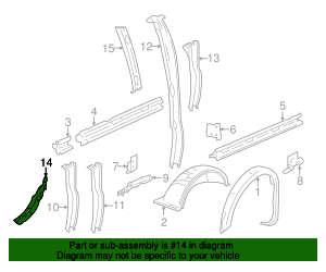 1996-2025 GM Driver Side Body Side Outer Panel Brace 15740683 GM ...