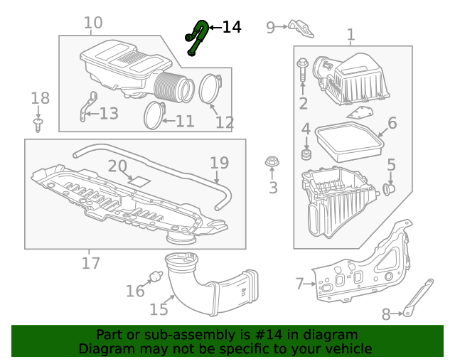 12708535 - Positive Crankcase Ventilation Fresh Air Tube 2019-2021 GM ...