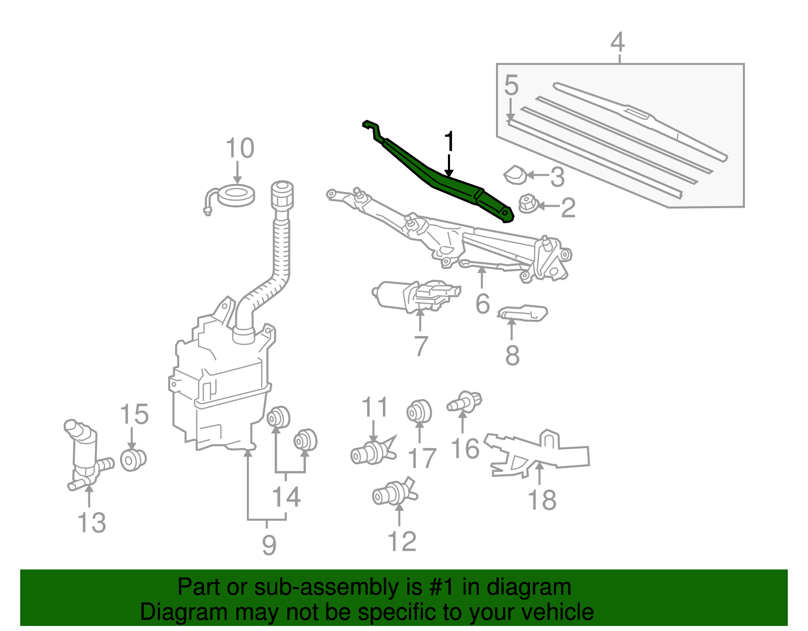 2010-2015 Lexus Wiper Arm 85221-0E020 | Retail Performance Auto Parts