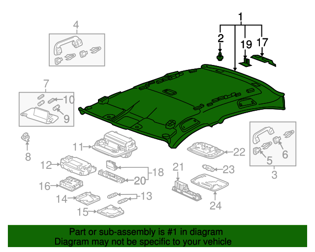 83200-T2F-A01ZC - Lining Assembly, Roof *NH167L* (Graphite Black ...