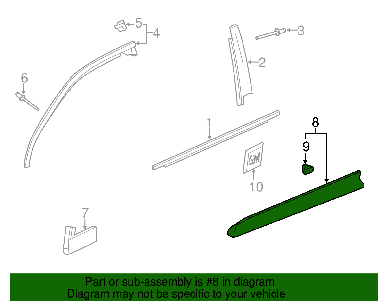 2010-2017 Chevrolet Equinox Front Driver Side Door Lower Molding ...