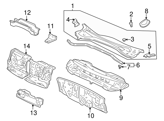 74200-S0X-A01 - Cowl Top Assembly Front - 1999-2004 Honda Odyssey ...